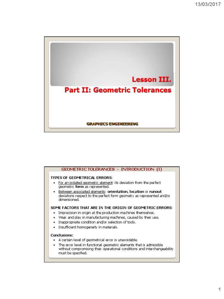 Lesson III - Management of Variability - II. Geometric Tolerances - 2022 | PDF | Engineering ...