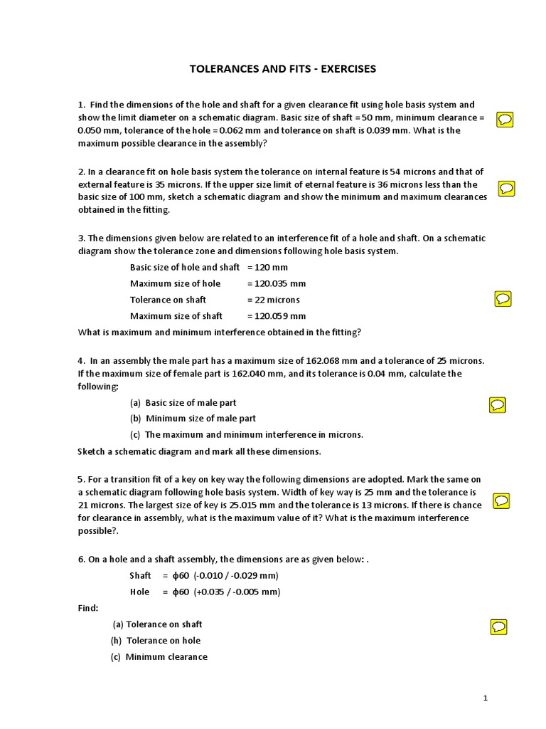 Exercises on Fits and Tolerances | PDF | Engineering Tolerance ...