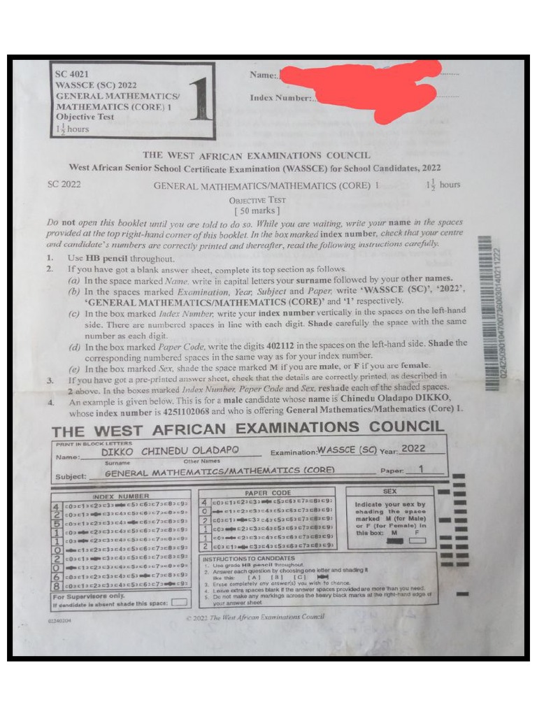 WAEC Mathematics Past Question For 2022 | PDF