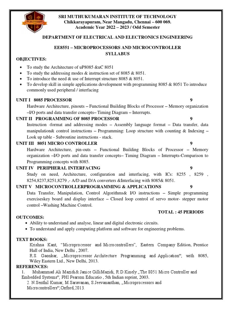 1-Ee8551-Microprocessors and Microcontrollers | PDF | Microcontroller | Central Processing Unit