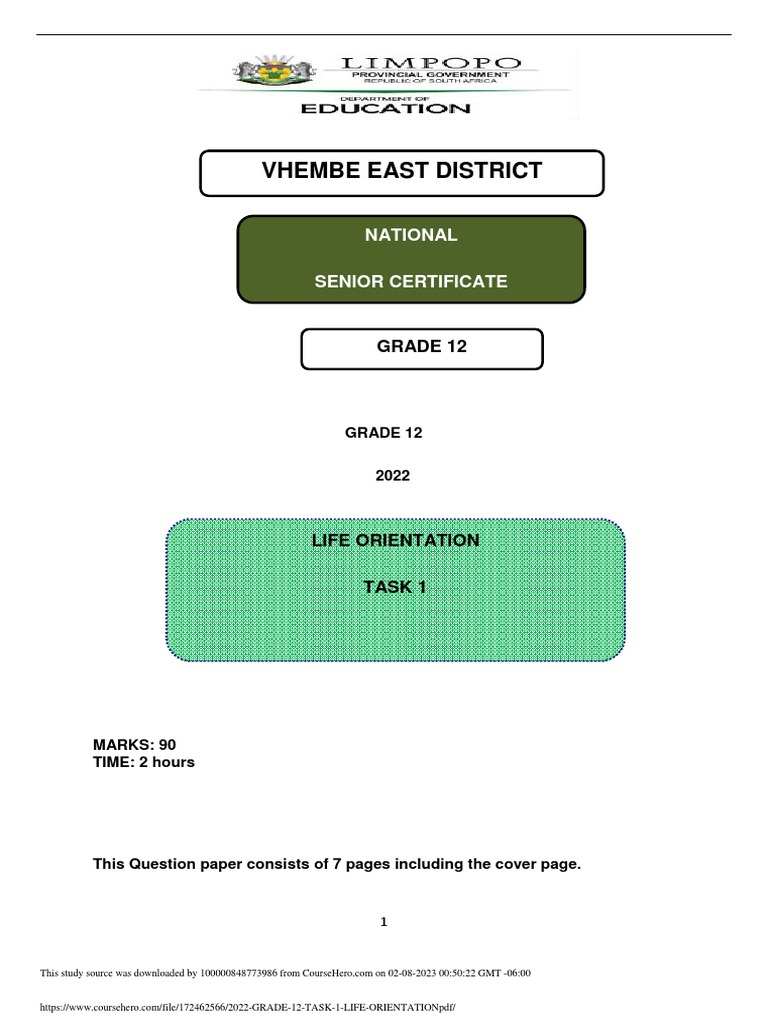 2022 Grade 12 Task 1 Life Orientation PDF | PDF | Learning | Stress ...