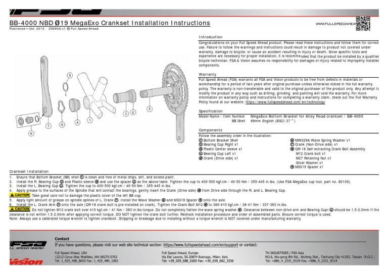 Fsa Megaexo Crankset Installation Instructions en PDF | PDF ...