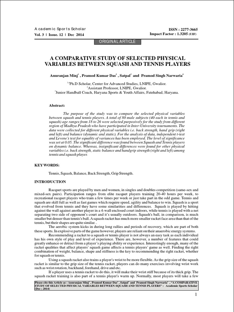 A Comparative Study of Selected Physical | PDF | Student's T Test | P Value