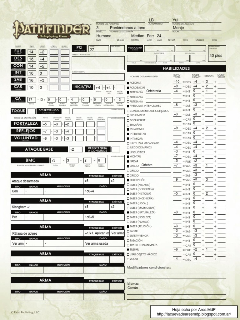 Ficha Editable Pathfinder PDF | PDF | Militar | Ciencia militar