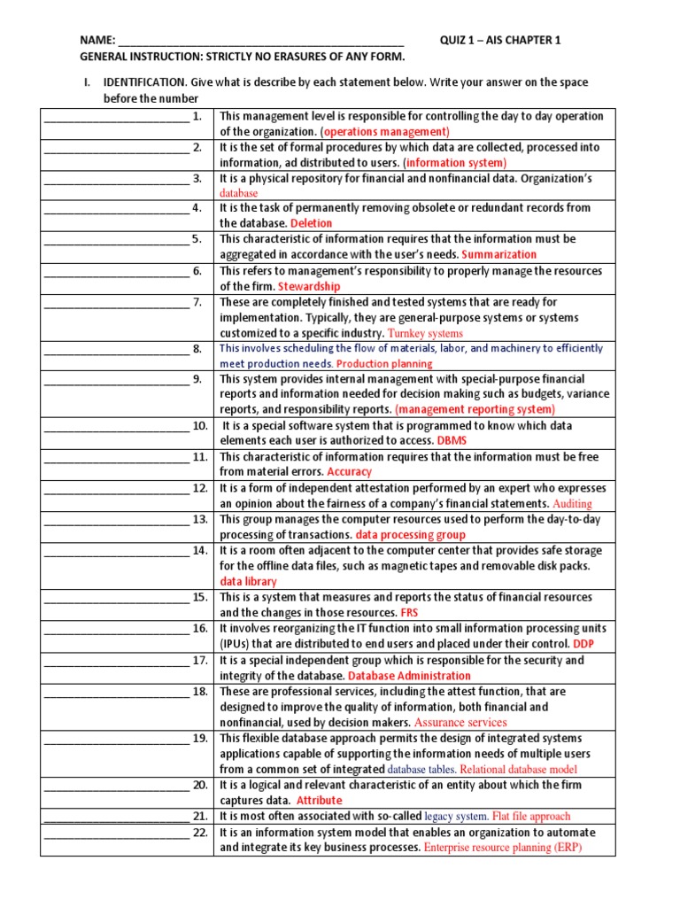 Q1 - Chapter 1-Answerkey | PDF | Databases | Information System
