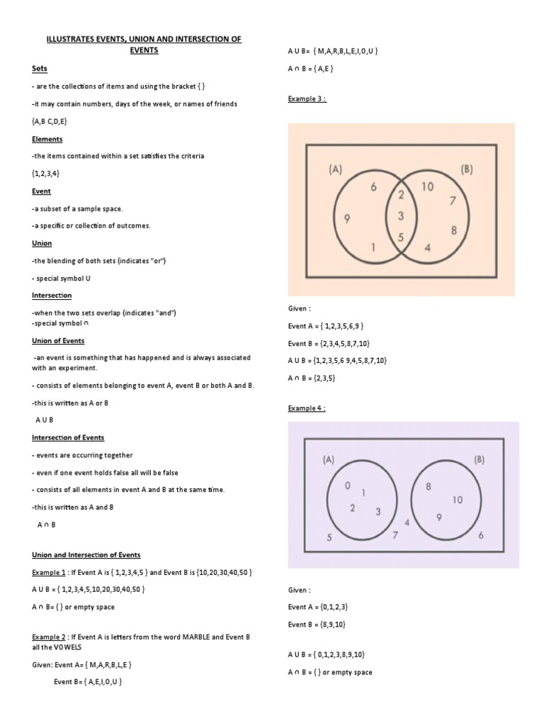 Illustrates Events, Union and Intersection Events | PDF