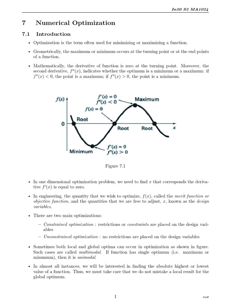 Note 7 - Numerical Optimization | PDF | Mathematical Optimization | Maxima And Minima