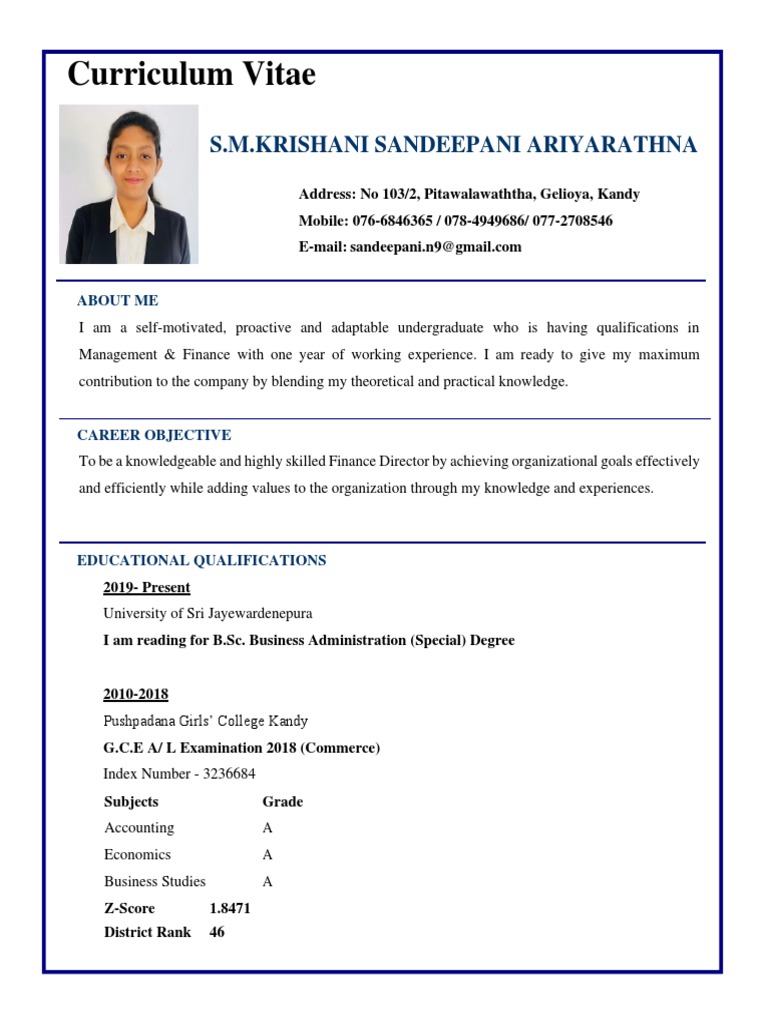 Krishani Resume | PDF | Curriculum | Sri Lanka