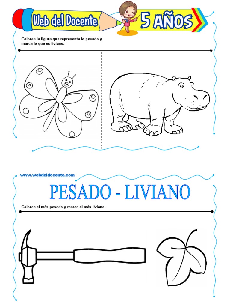 Pesado y Liviano para Niños de 5 Años | PDF