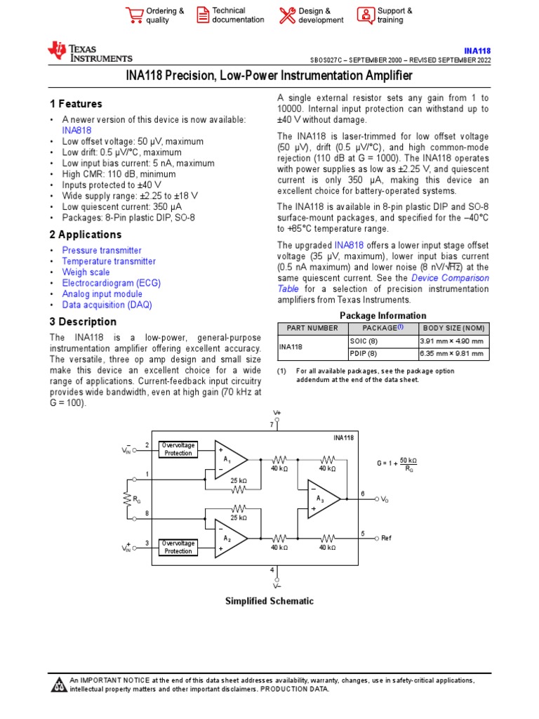 Ina118 PDF | PDF | Electrostatic Discharge | Amplifier