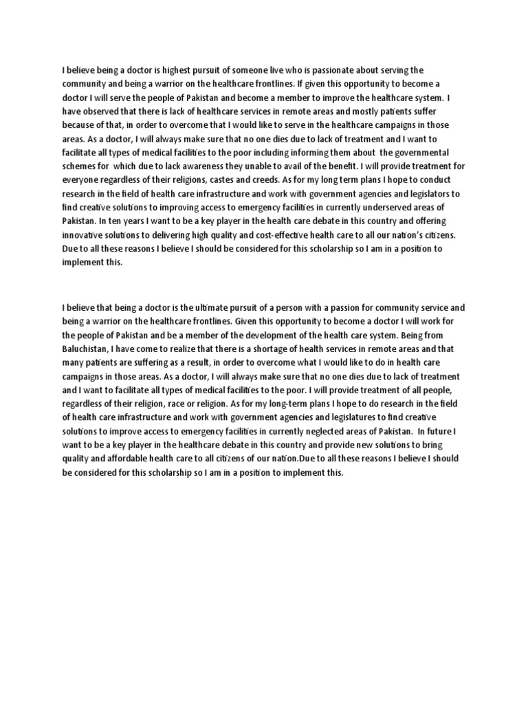 Essay On Why I Want To Be Doctor | PDF | Health Care | Patient
