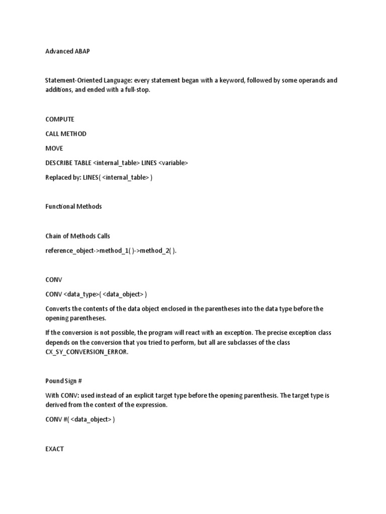 Advanced ABAP Statement Guide | PDF | Database Index | Class (Computer Programming)
