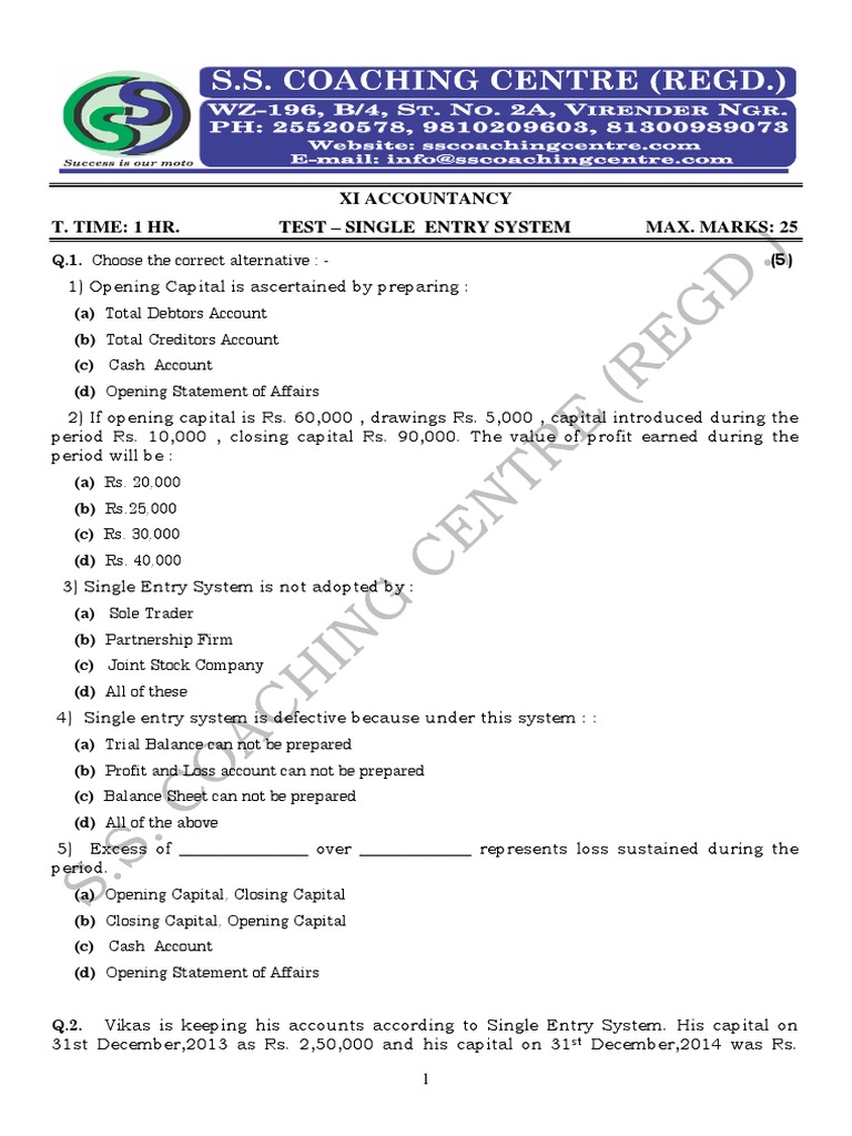 Test (Single Entry System) | PDF | Economies | Financial Services