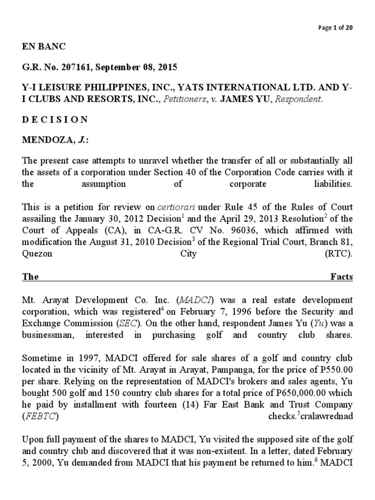 Corporate Asset Transfer Liability Case | PDF | Assignment (Law ...