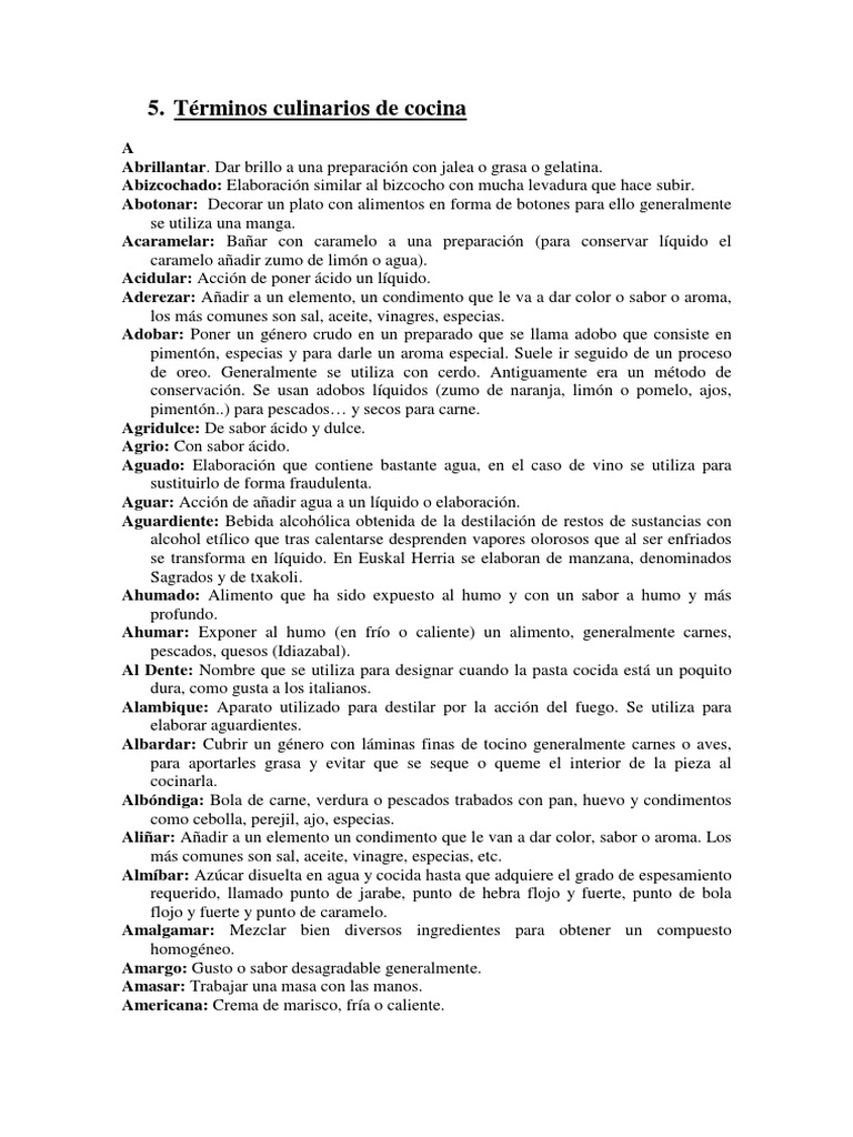 Tema 5.terminos - Culinarios | PDF | Caldo | Cocinando