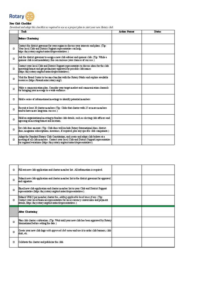 New Club Checklist en | PDF | Business | Economies
