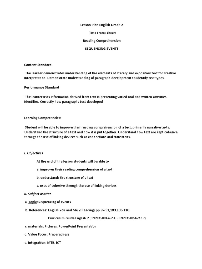 Lesson Plan English 2 Leo - 014803 | PDF | Reading Comprehension ...