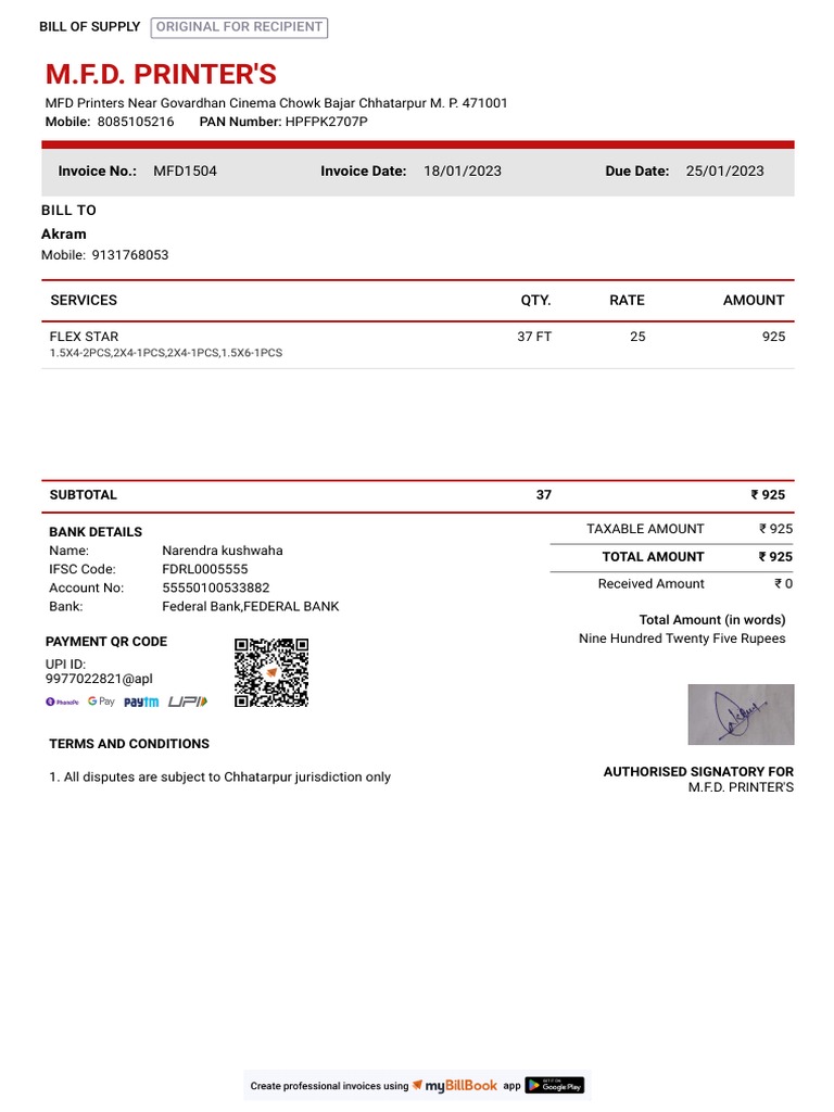 MFD1504 Sales - Invoice Akram | PDF