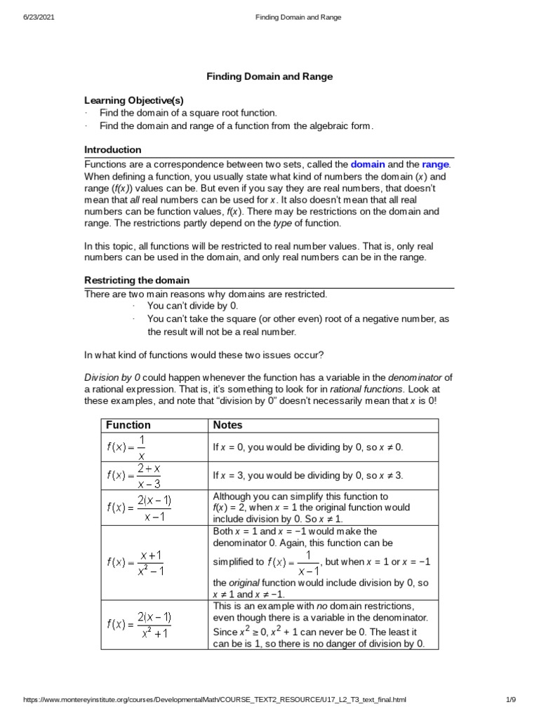 Rational and Radical Function - Domain and Range PDF | PDF | Function (Mathematics) | Maxima And ...