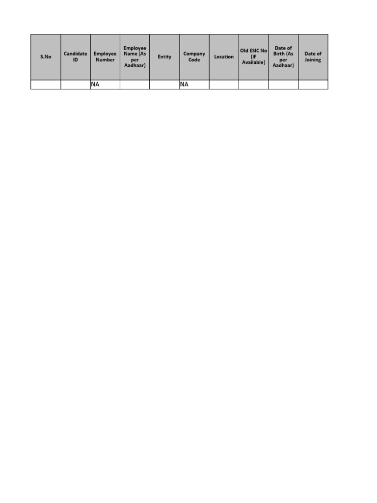ESIC Template for Employee Details | PDF