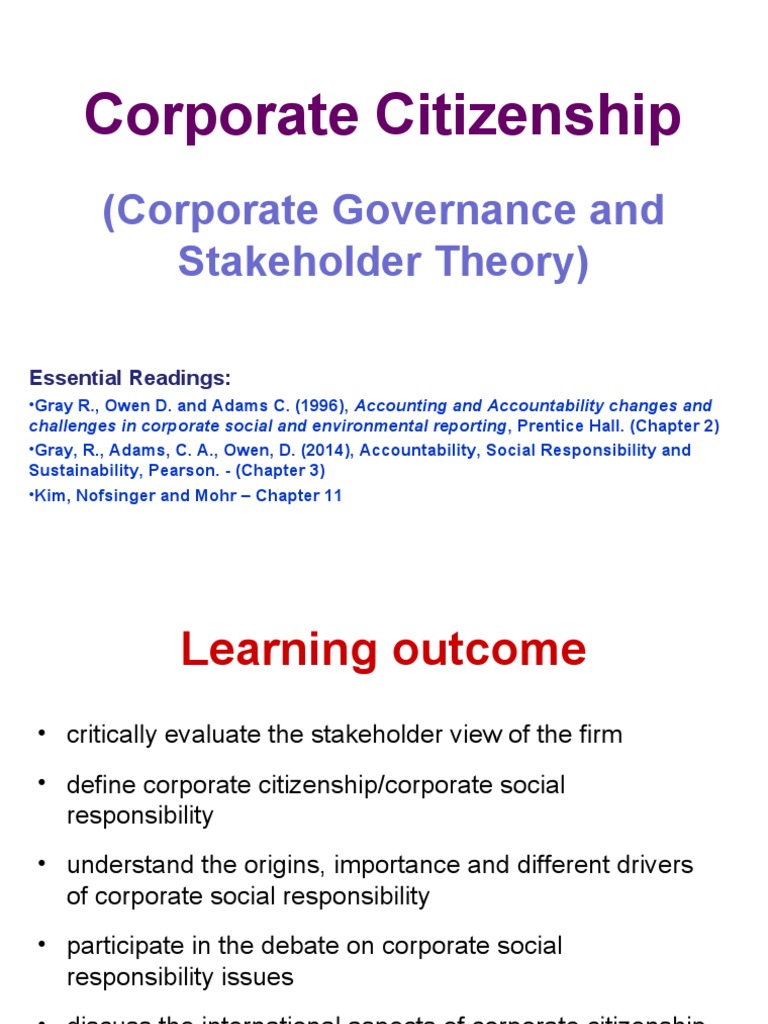 Corporate Citizenship and Stakeholder Theory | PDF | Corporate Social ...