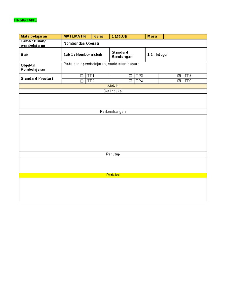Template RPH Panitia Matematik 2023 | PDF