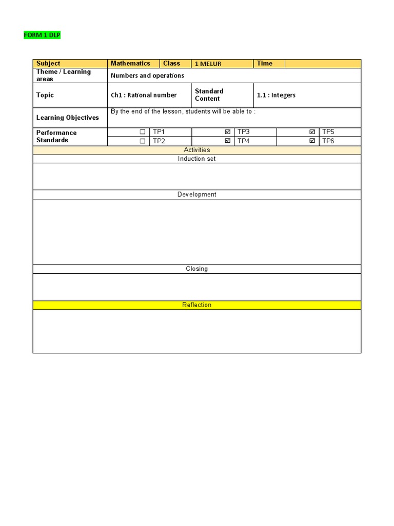 DLP - Template RPH Panitia Matematik 2023 | PDF | Mathematical Objects ...