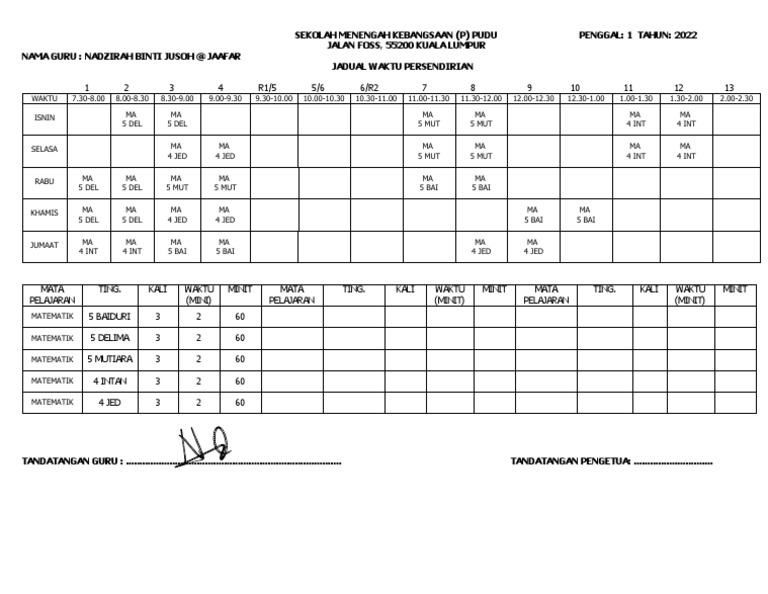 3A. Template Jadual Waktu Persendirian 2022.docx | PDF
