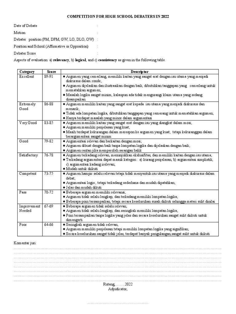Format penilaian debat Asian Parlamentary.doc | PDF