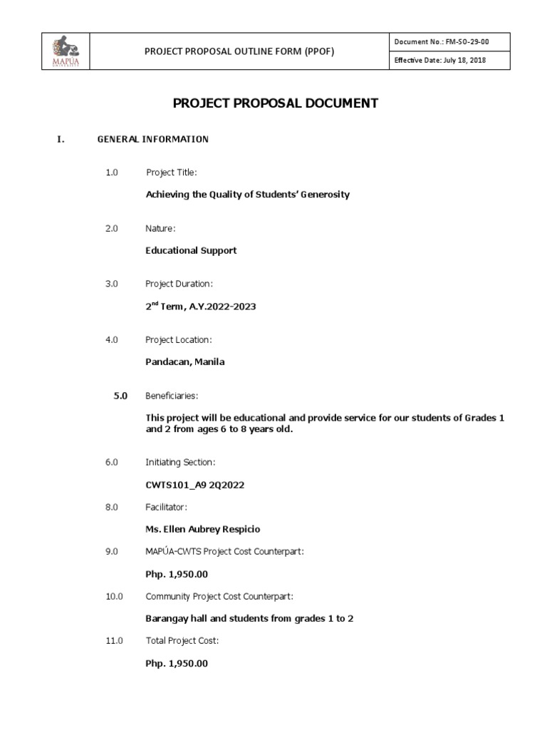 Form - Project Proposal Outline Form | PDF