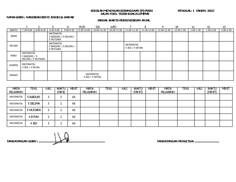 3B. Template Jadual Waktu Persendirian Anjal | PDF