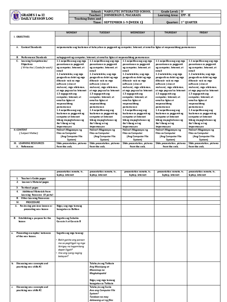 DLL - Epp 4 - Q1 - W3 | PDF