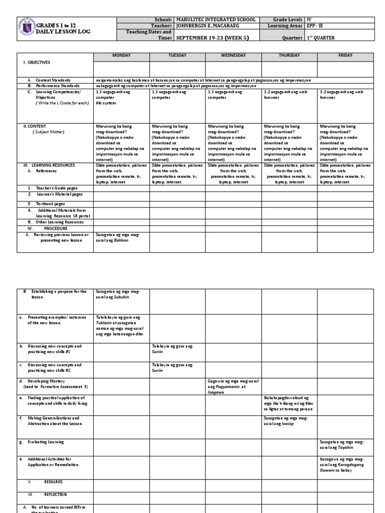 DLL - Epp 4 - Q1 - W5 | PDF