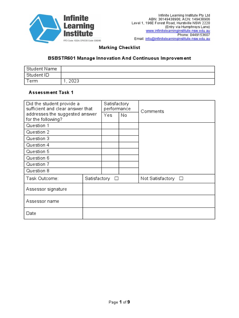 BSBSTR601 Marking Checklist | PDF | Mentorship | Innovation