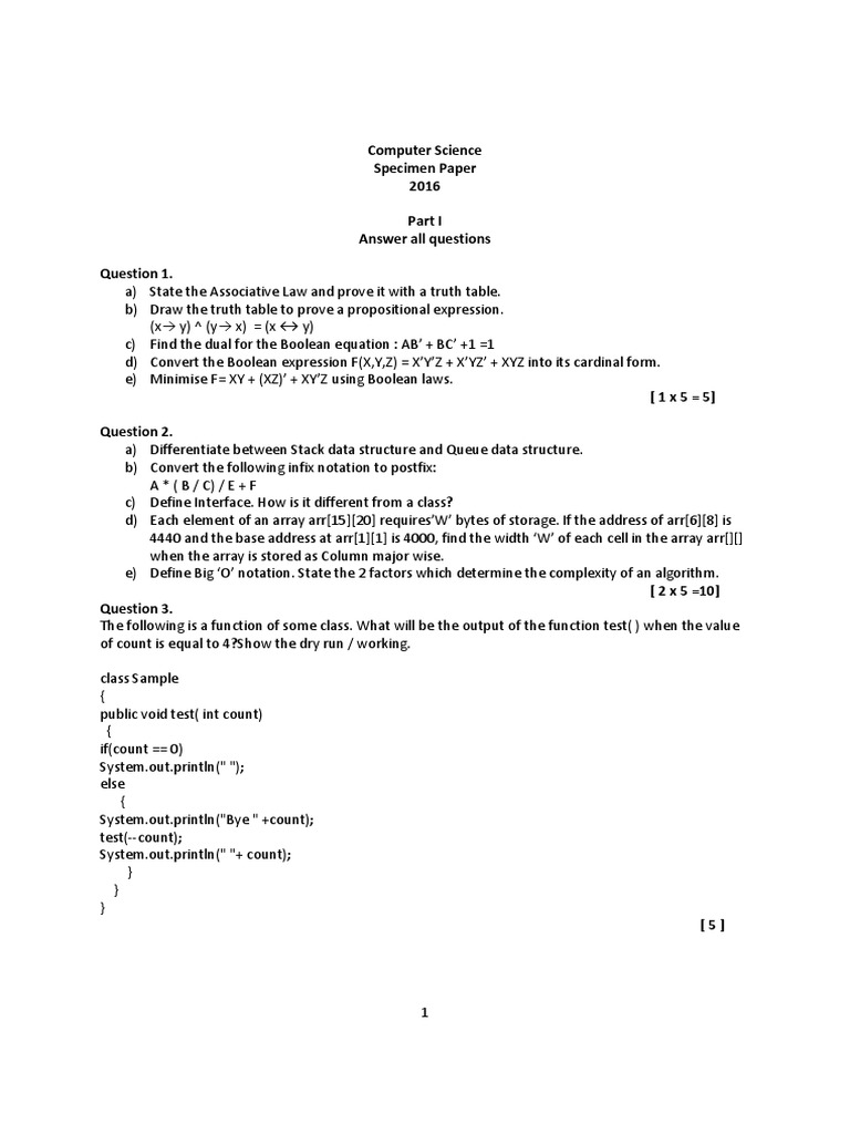 2016 Isctheoryspecimen Pdf Programming Constructor Object Oriented Programming