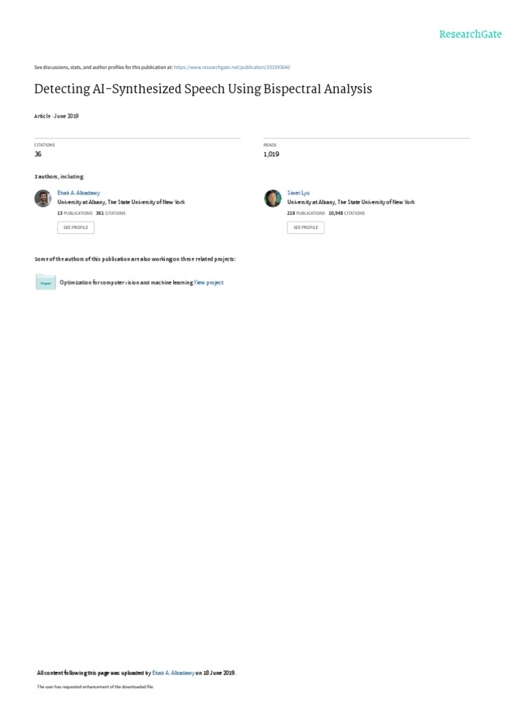 AlBadawy Detecting AI-Synthesized Speech Using Bispectral Analysis ... AlBadawy Detecting AI-Synthesized Speech Using Bispectral Analysis ...