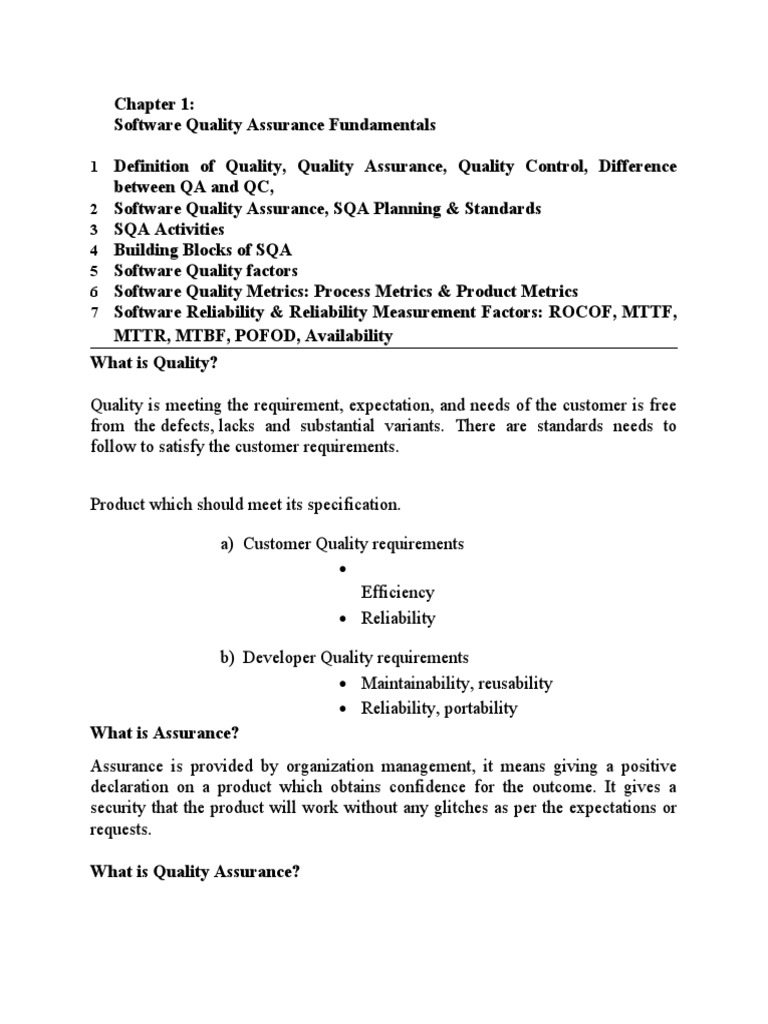 CH 1 Software Quality Assurance Fundamentals-KM | PDF | Quality ...