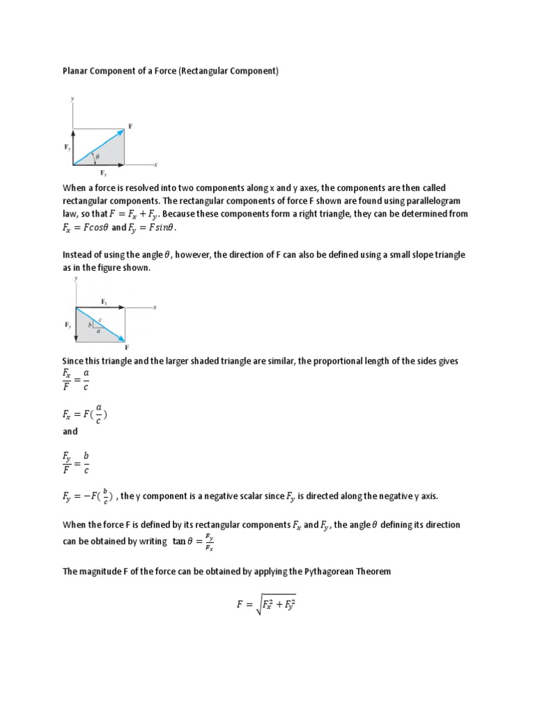 Lecture Notes 5 - Planar Components of A Force (Rectangular Component ...