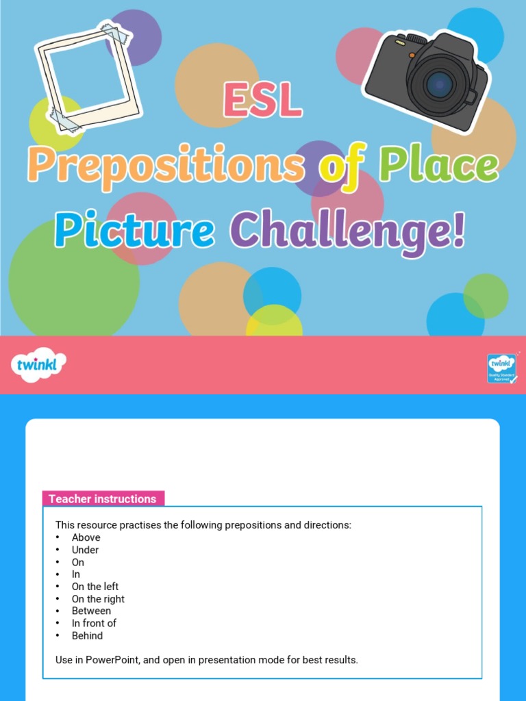 Esl Prepositions of Place Picture Challenge - Ver - 2 | PDF