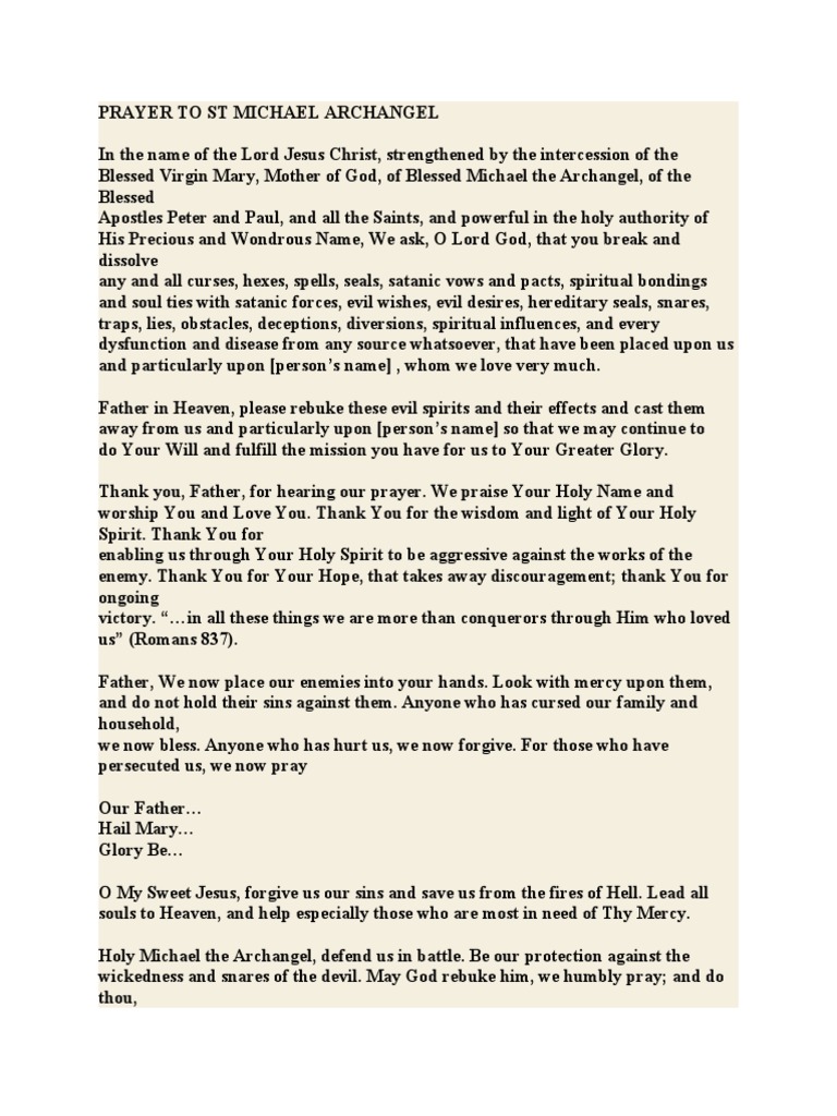 Prayer to St. Michael for Protection | PDF | God The Father | Michael ...