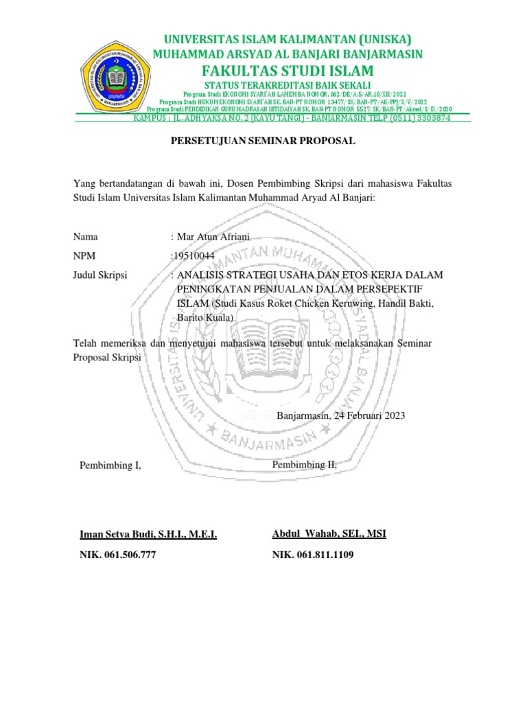 Persetujuan Seminar Proposal Skripsi | PDF