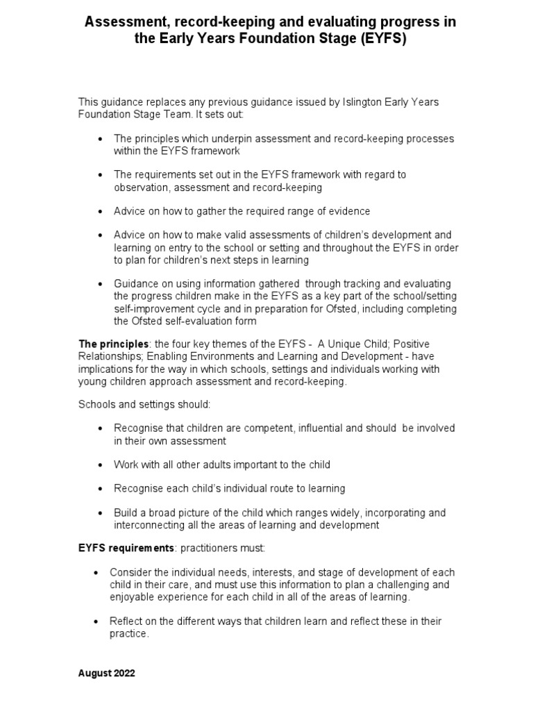 Assessment, Record-Keeping and Evaluating Progress in The Early Years ...