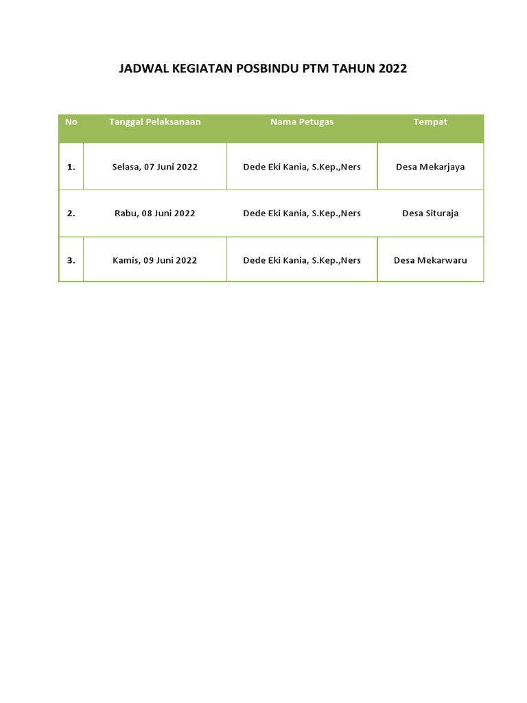 Jadwal Kegiatan Posbindu PTM Tahun 2022 | PDF