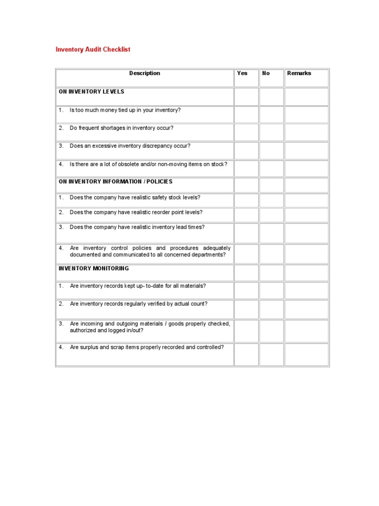 Inventory Audit Checklist T | PDF