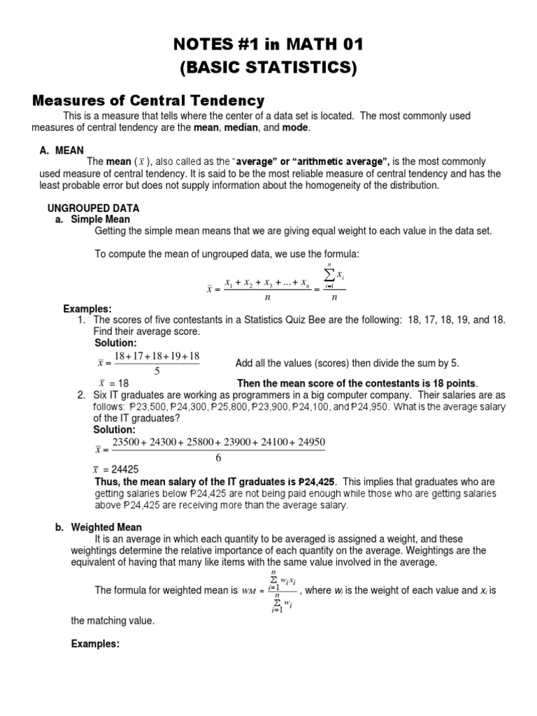 NOTES #1 in MATH 01 - BASIC STATISTICS) - MCT | PDF | Mode (Statistics ...