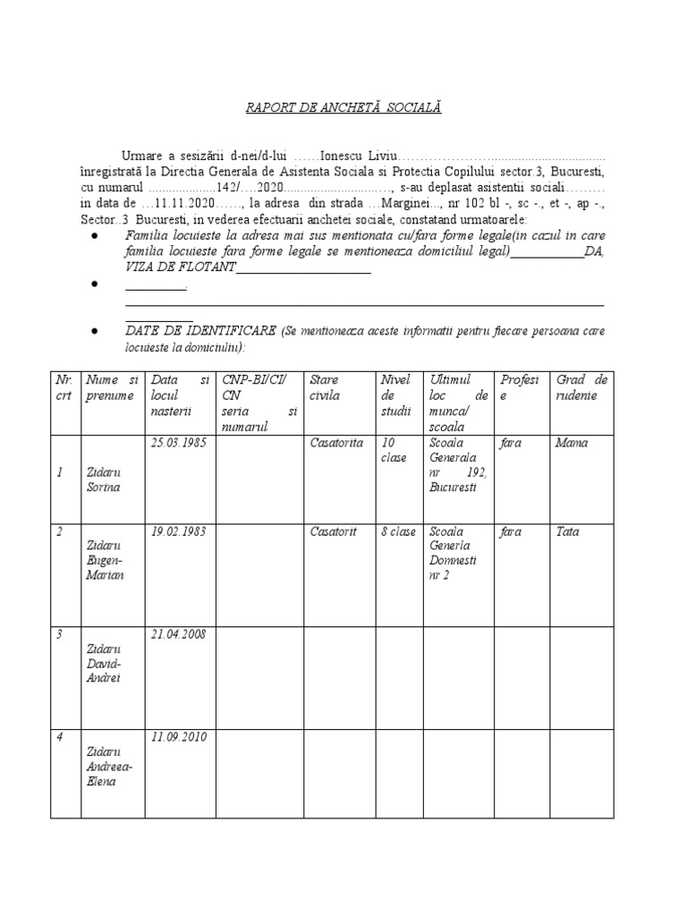 Raport de Anchetă Socială | PDF