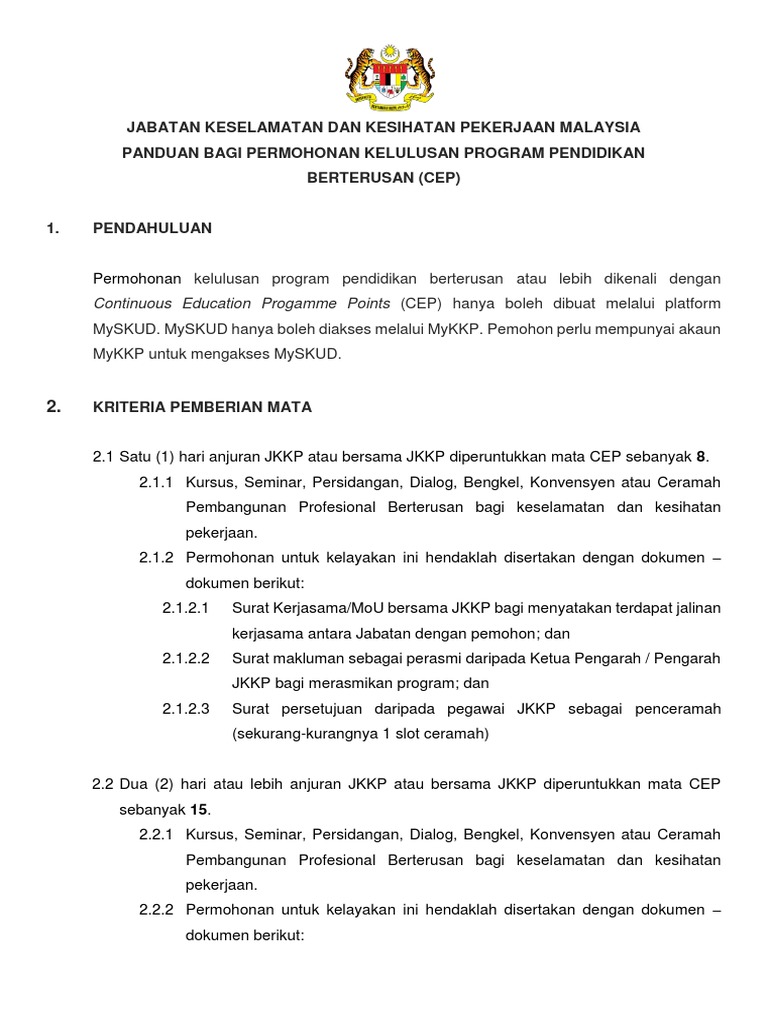 Panduan Bagi Permohonan Program Pendidikan Berterusan (CEP) | PDF