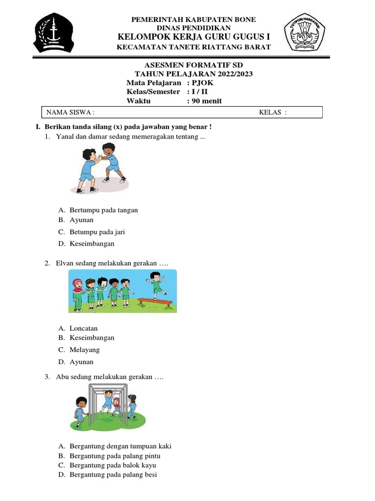 Soal PTS PJOK Kelas 1 k13 SMT 2 | PDF