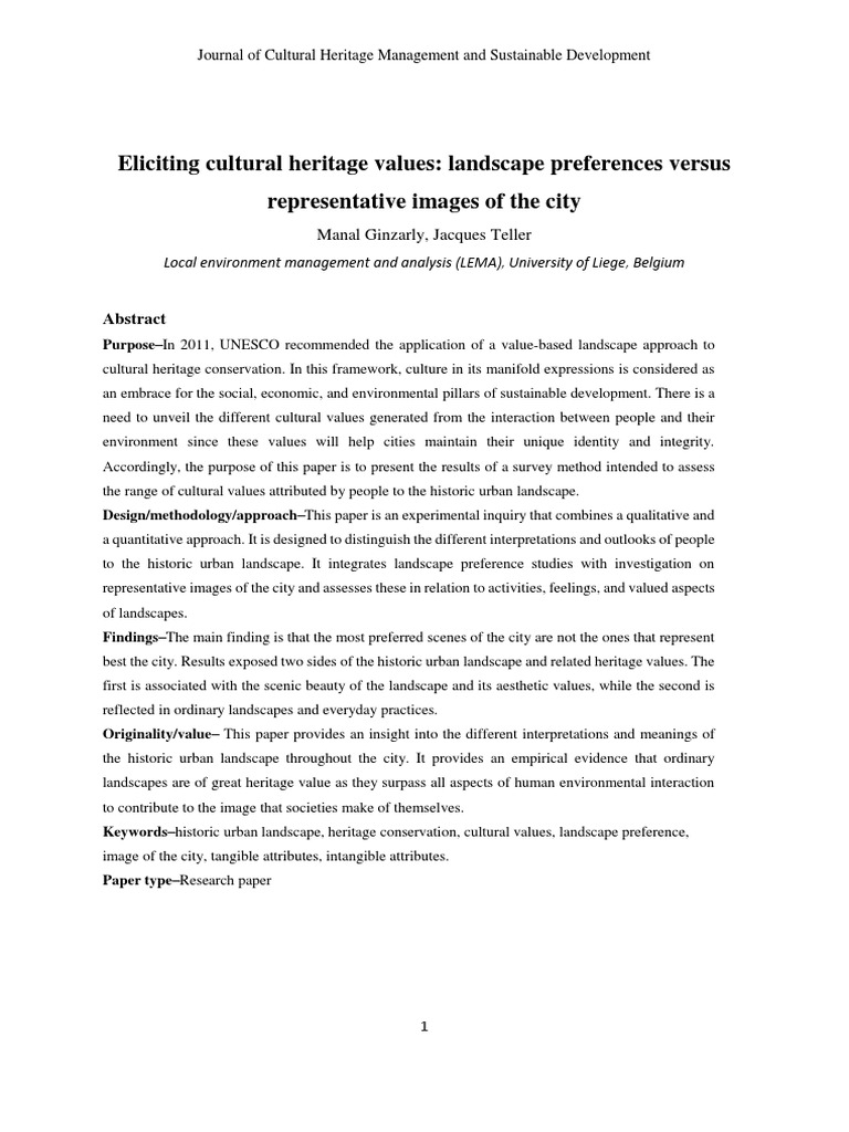 Eliciting Cultural Heritage Values | PDF | Cultural Heritage | Landscape