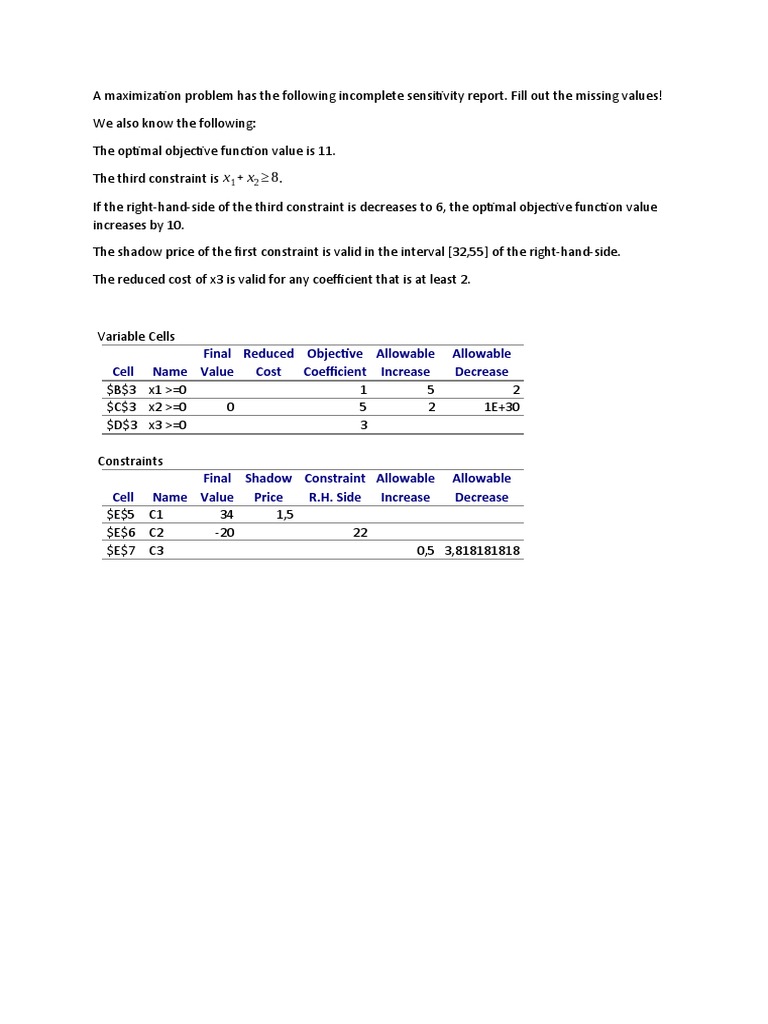 Sensitivity Table Practice | PDF